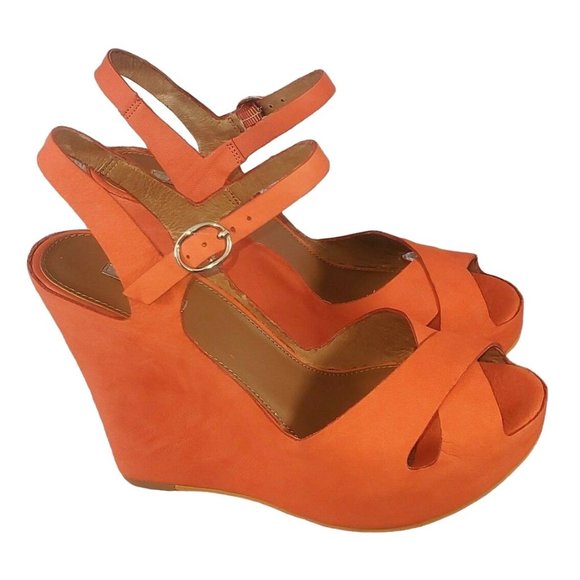 Matiko | Shoes | Matiko Lynn Papaya Orange Wedge Platform Peep Toe High ...